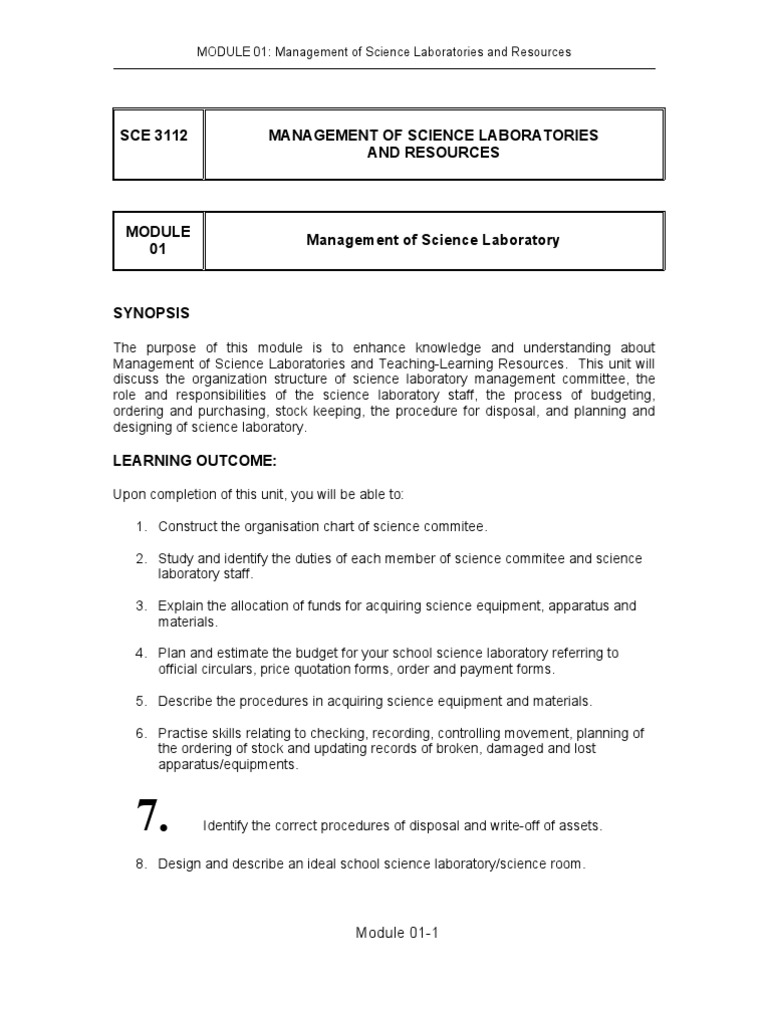 SCE3112 - MODULE 01 - Management of Science Laboratory | PDF | Science ...