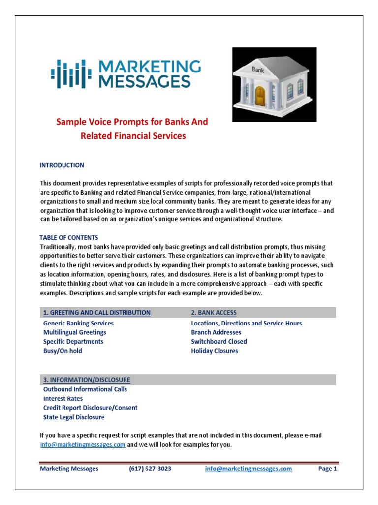 Sample Voice Prompt Scripts For Financial Service Institutions | PDF ...