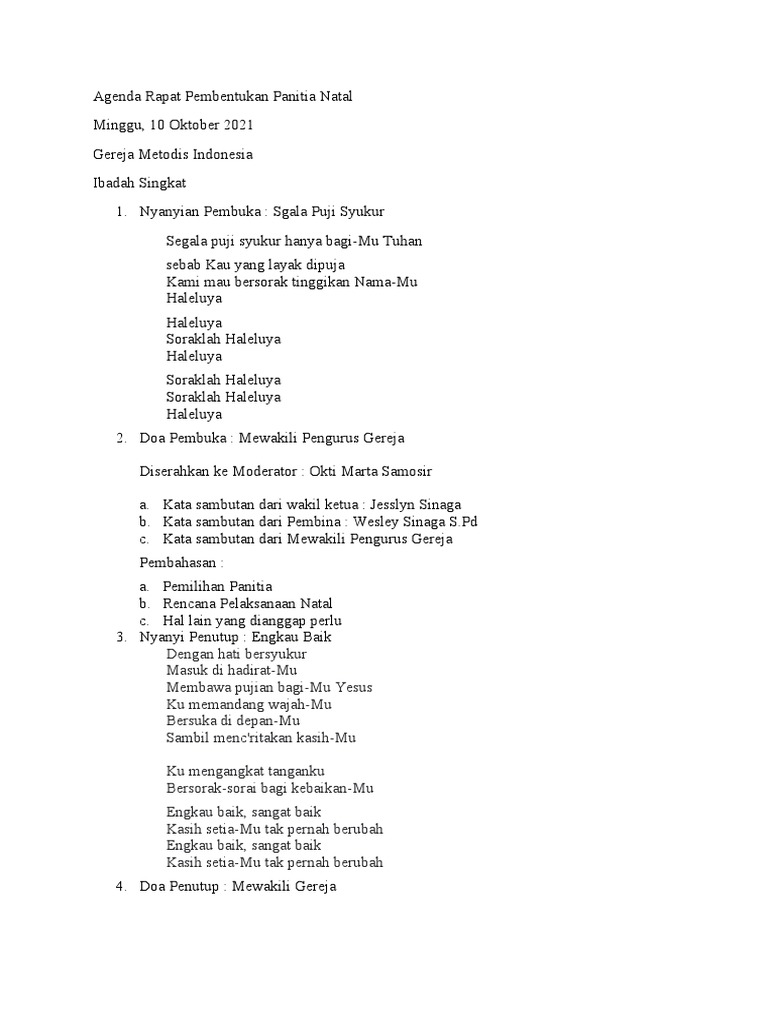 Agenda Rapat Panitia Natal 2021 | PDF | Karier & Perkembangan | Memasak ...