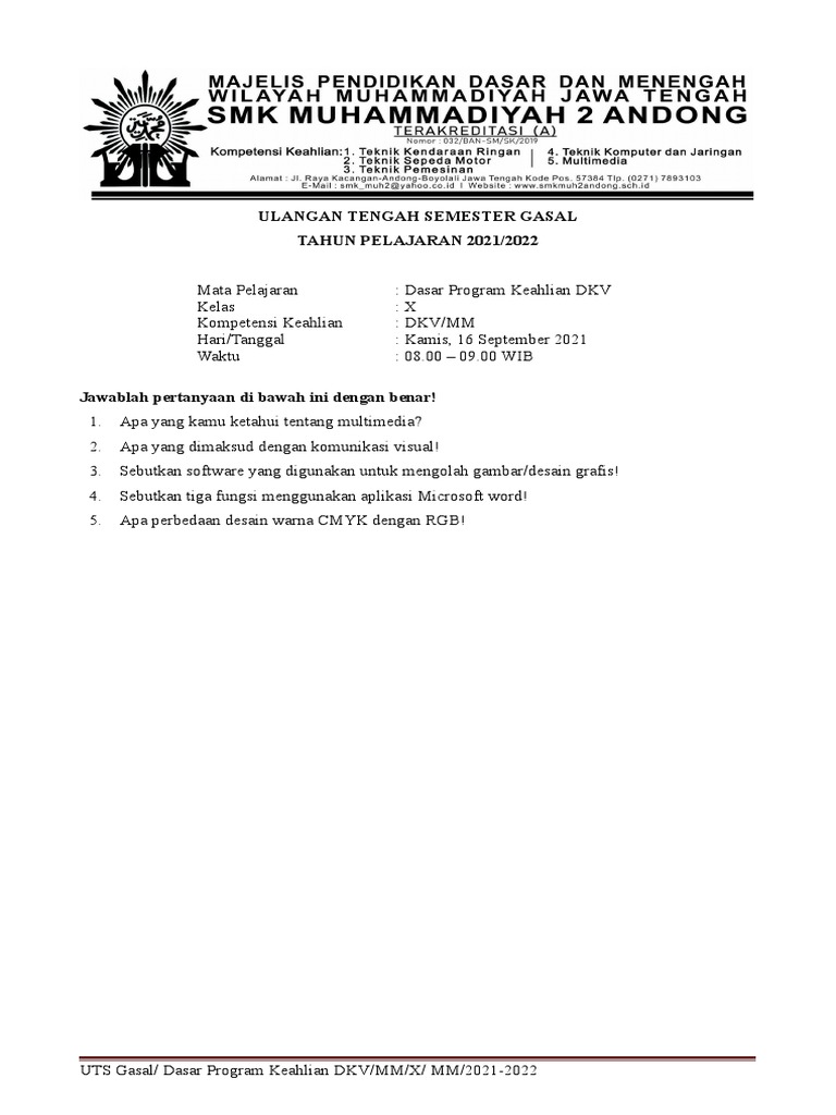 Soal UTS X DKV | PDF
