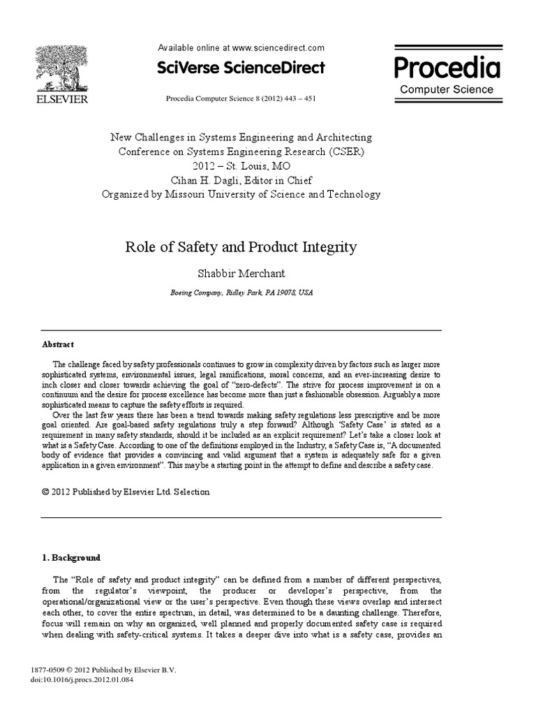 Role of Safety and Product Integrity: Procedia Computer Science | PDF ...