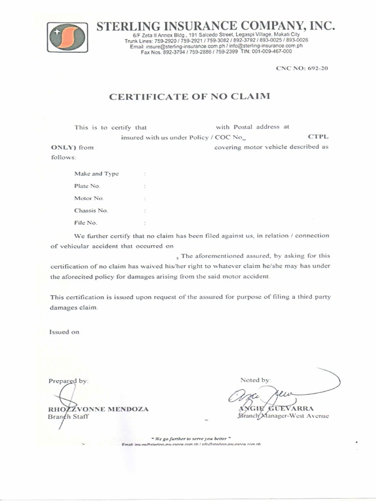 Certificate of No Claim Sterling | PDF