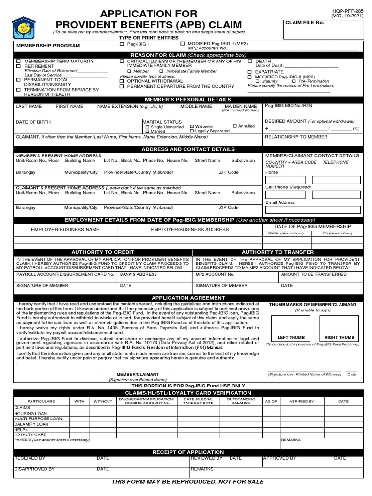 Application for Pag-IBIG Provident Claim | PDF | Government