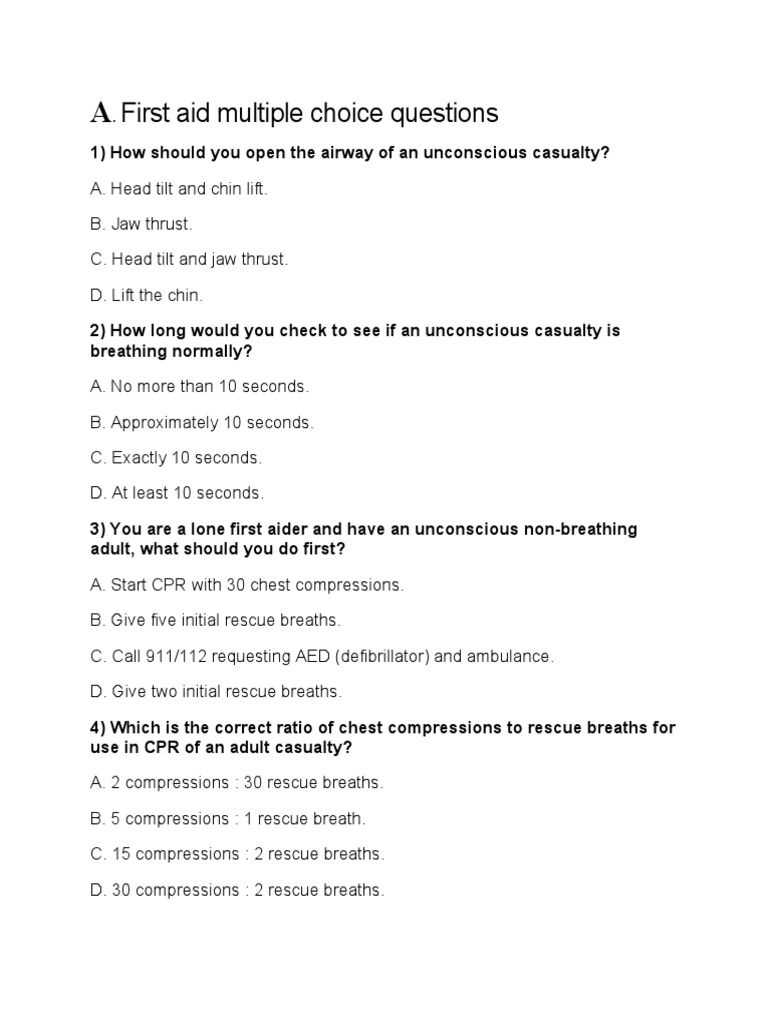 First Aid Question Answer 1 | PDF | Cardiopulmonary Resuscitation ...
