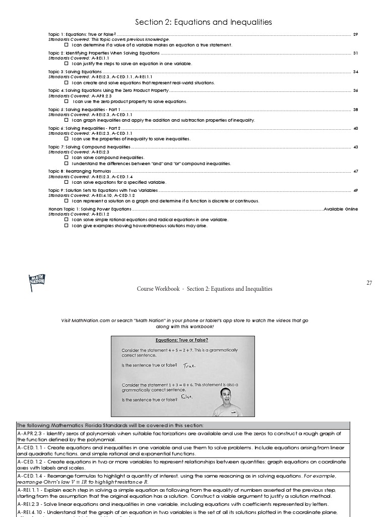 Section 2 Equations and Inequalities (Workbook) | PDF | Equations ...