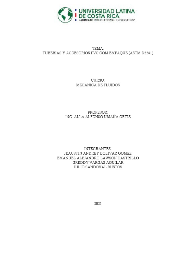 Tuberías y Accesorios PVC Con Empaque ASTM D2241 | PDF | Cloruro de ...