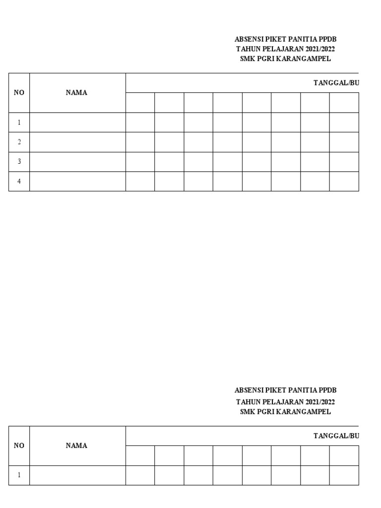Contoh Absensi Piket Panitia PPDB | PDF