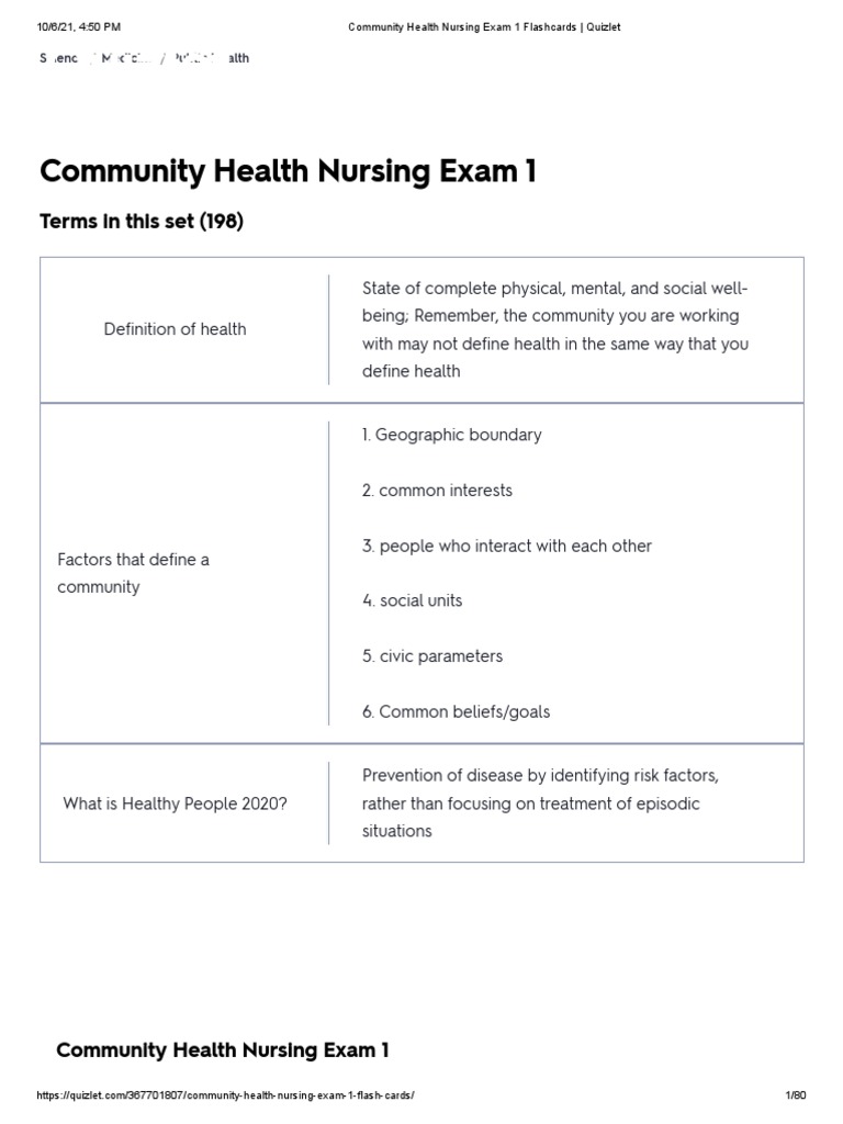Community Health Nursing Exam 1 - 198 Terms | PDF | Preventive ...