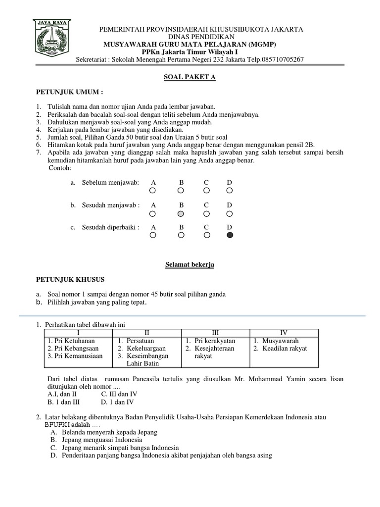 Soal Ujian PPKn Jakarta Timur 2023 | PDF