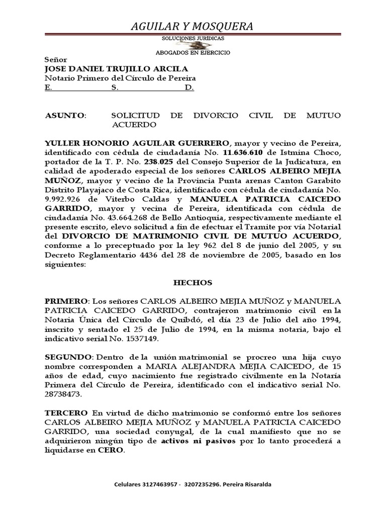 Solicitud de Divorcio | PDF | Divorcio | Instituciones sociales