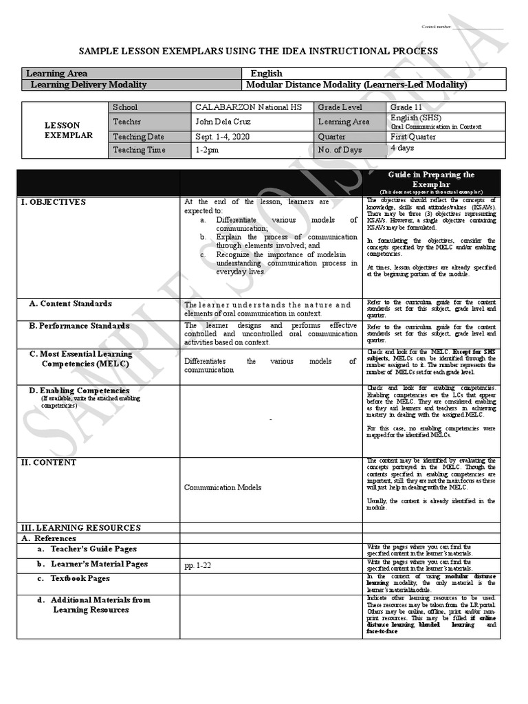 Lesson Exemplar English Grade 11 Sample | PDF | Learning ...