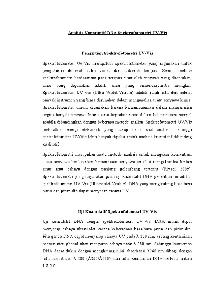 Analisis Kuantitatif DNA Spektrofotometri UV-Vis | PDF