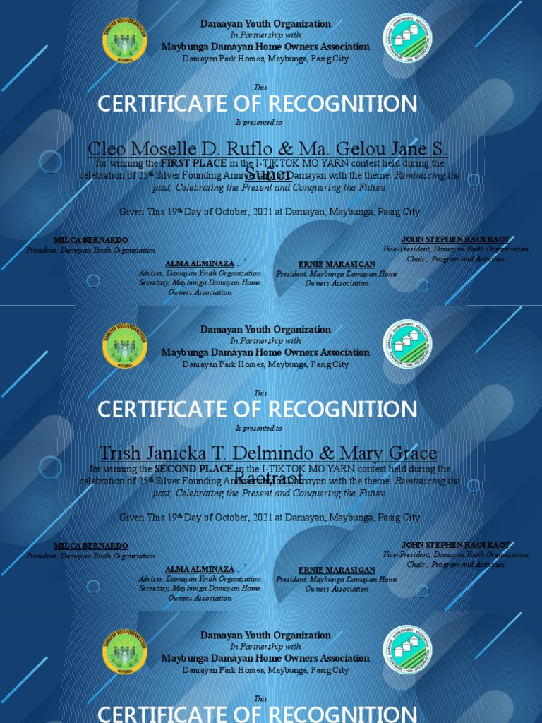 Damayan Youth Organization Awards 2021 | PDF