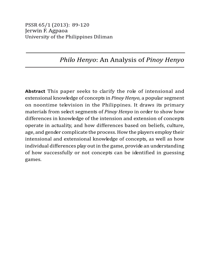 Philo Henyo: An Analysis of Pinoy Henyo: Jerwin F. Agpaoa | PDF ...