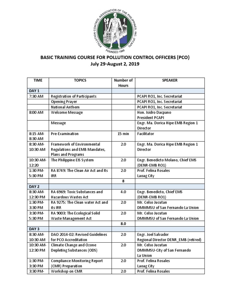 Basic Training Course For Pollution Control Officers | PDF ...
