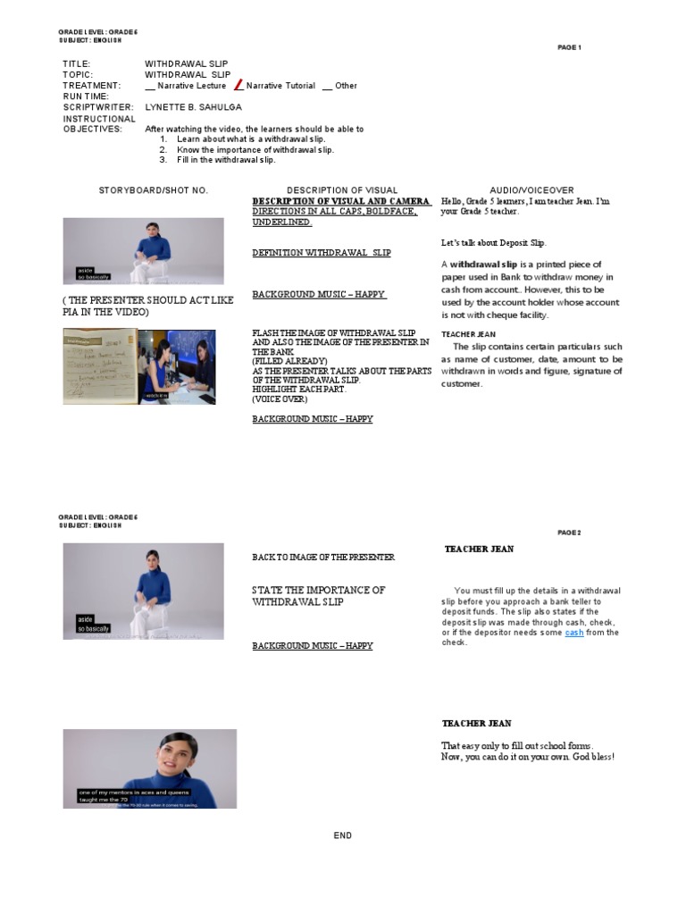 Production-Script-Format DEPOSIT SLIP | PDF