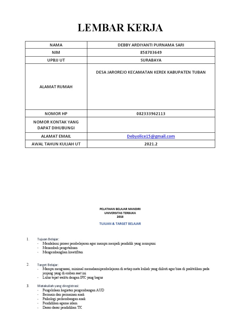 Lembar Kerja Belajar Mandiri UT | PDF