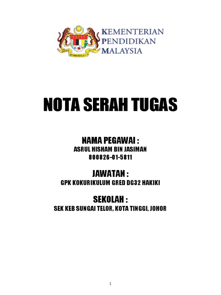 Format Nota Serah Tugas | PDF