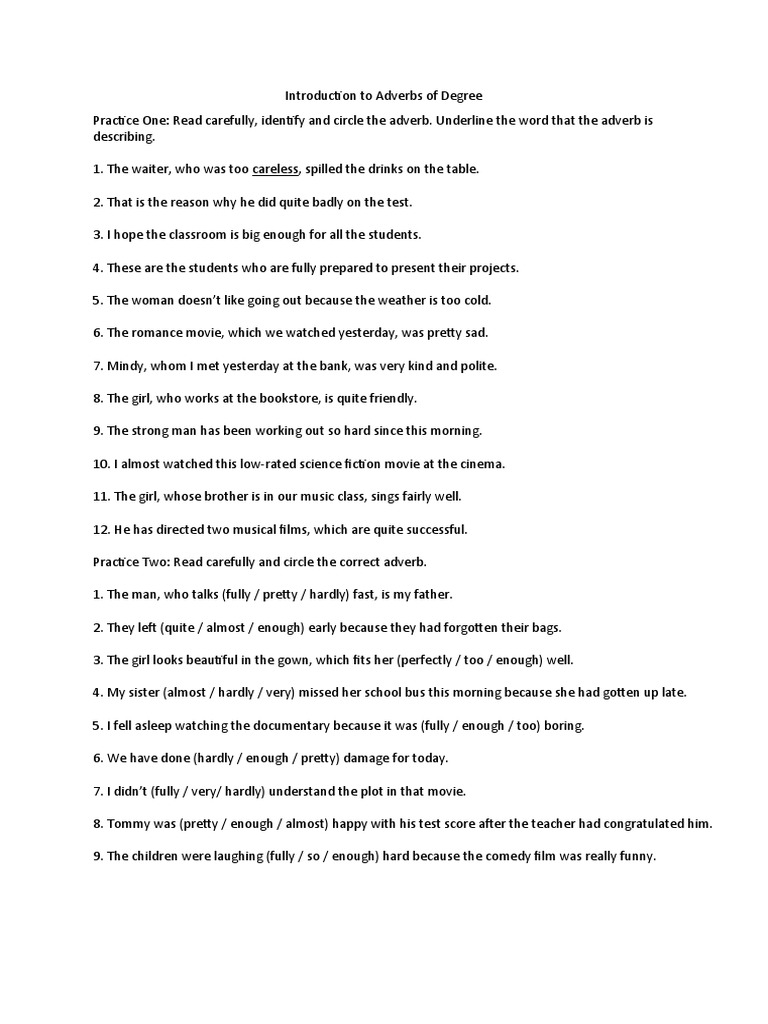 Introduction To Adverbs of Degree Grammar | PDF