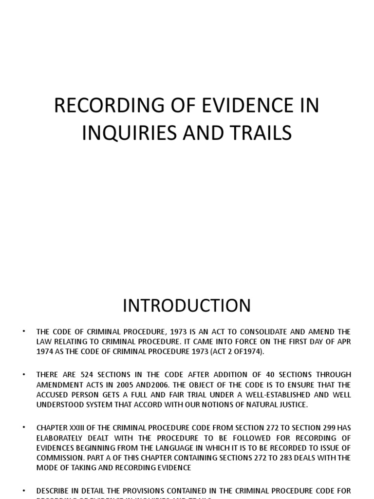 Recording of Evidence in Inquiries and Trails | PDF | Criminal ...