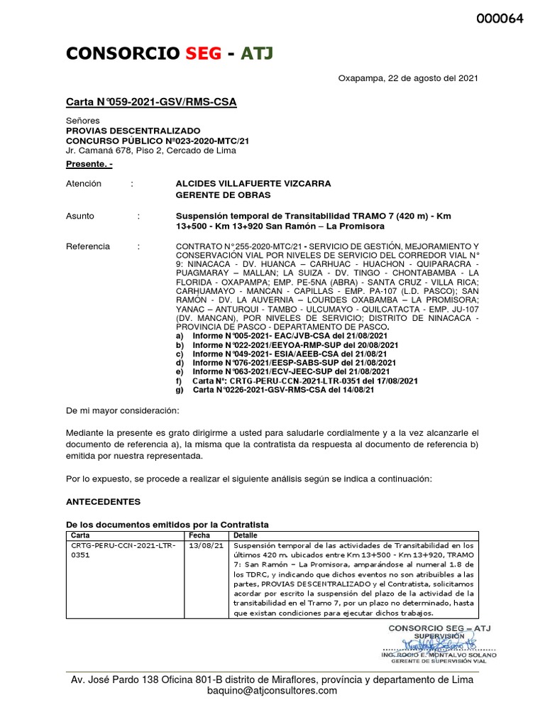 Consorcio - : Carta N°059-2021-GSV/RMS-CSA | PDF | Lima | La carretera