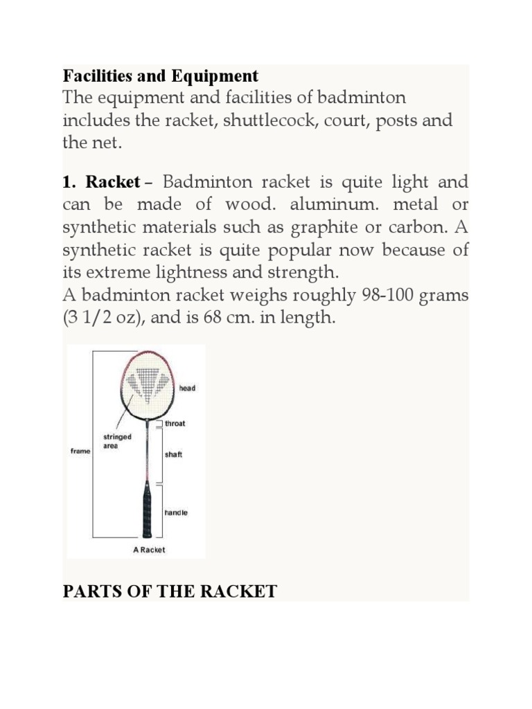Badminton Equipment and Facilities Overview | PDF