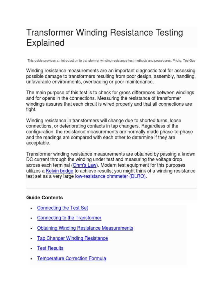 EDOC-Transformer Winding Resistance Testing Explained | PDF ...