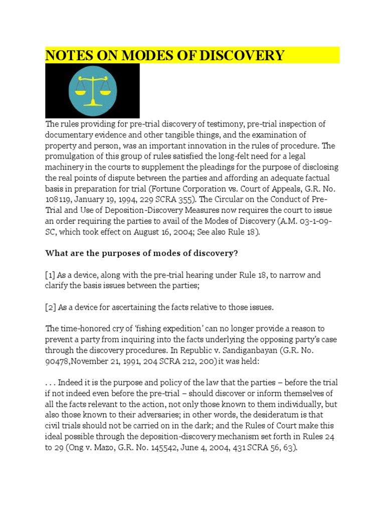 Notes On Modes of Discovery | PDF | Discovery (Law) | Public Law