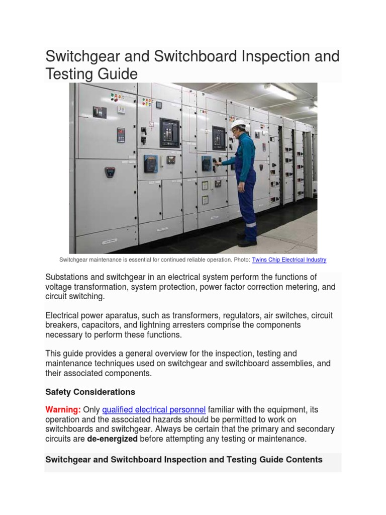 Switchgear Inspection and Testing Guide | PDF | Transformer | Insulator ...