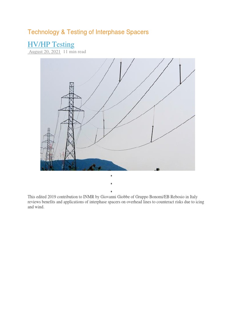 Interphase Spacers for HV Overhead Lines | PDF | Insulator (Electricity ...