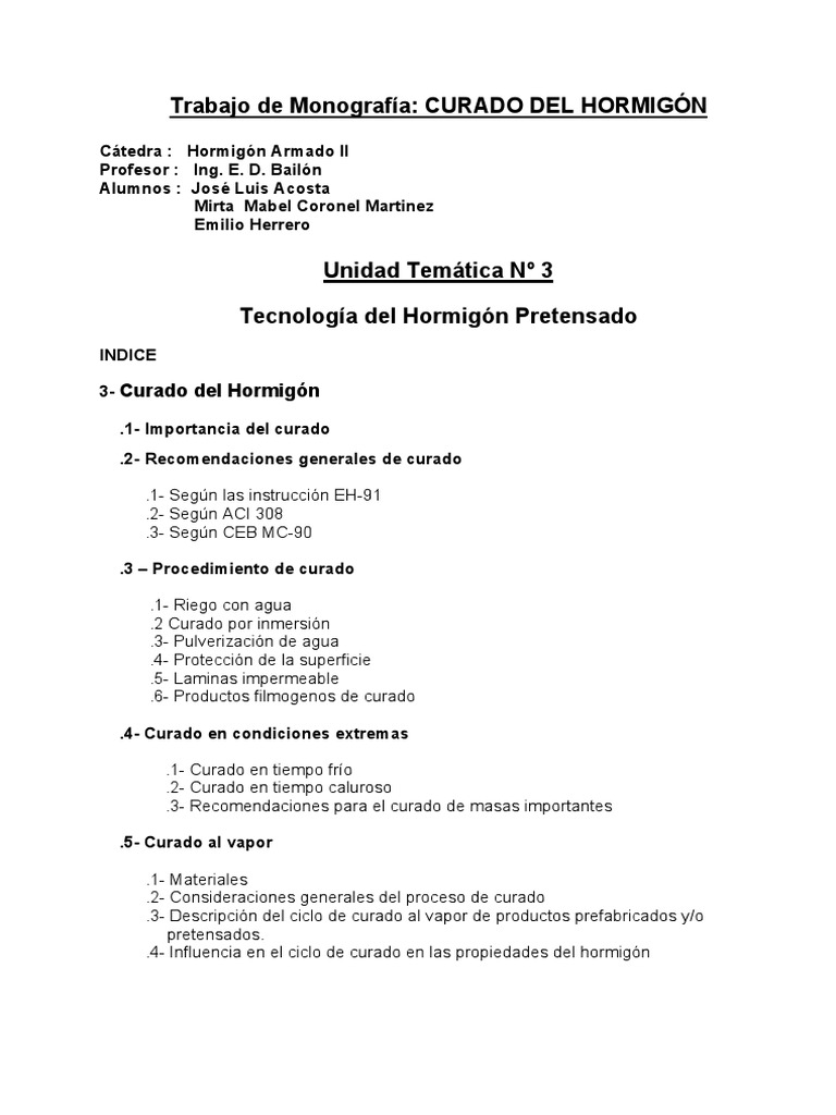 Curado del Hormigón: Métodos y Recomendaciones | PDF | Hormigón | Cemento