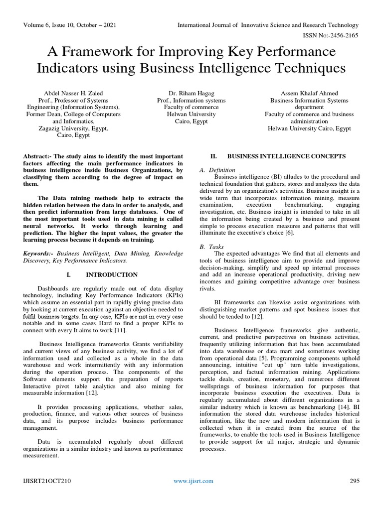 A Framework For Improving Key Performance Indicators Using Business ...