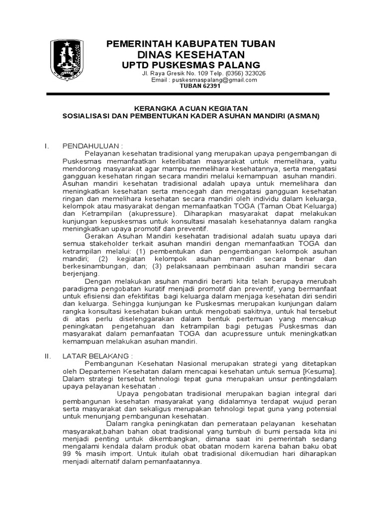 Kak Sosialisasi Dan Pembentukan Kader Asuhan Mandiri (Asman) | PDF