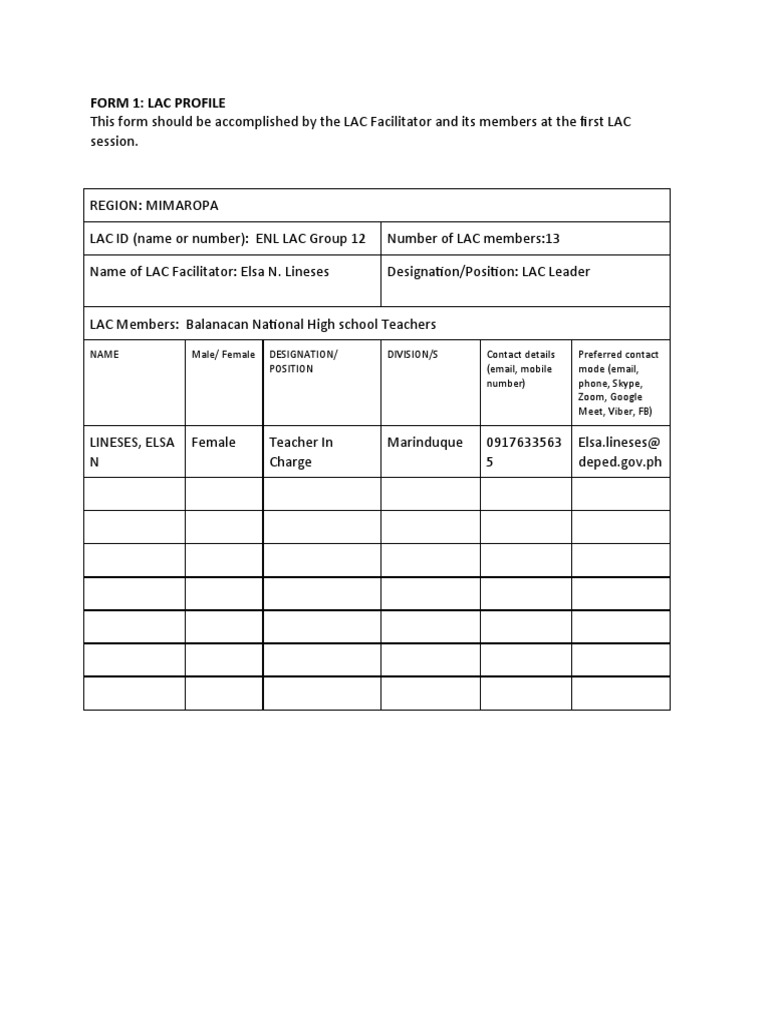 Form 1. LAC Profile | PDF