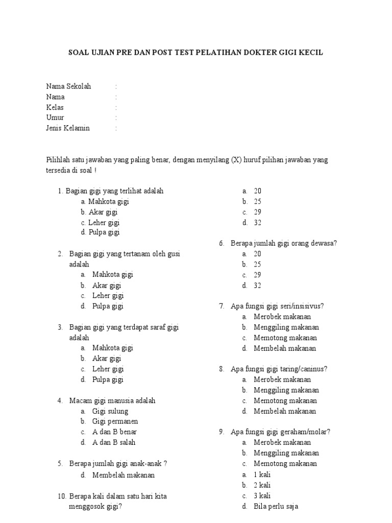 Soal Dokter Gigi Kecill | PDF Soal Dokter Gigi Kecill | PDF