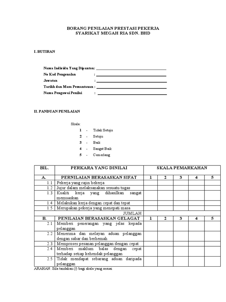 Borang Penilaian Prestasi Pekerja | PDF