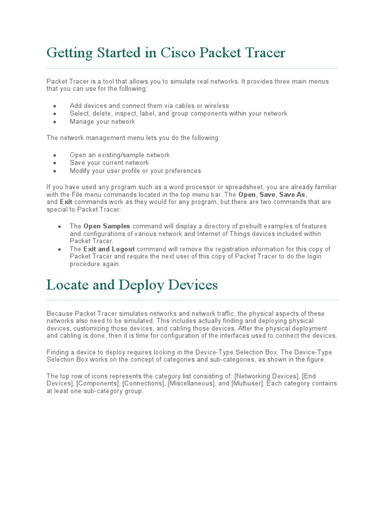 Getting Started in Cisco Packet Tracer | PDF | Command Line Interface | Computer Network