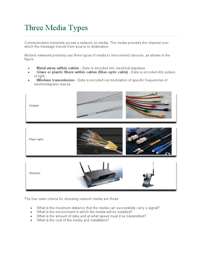 Three Main Network Media Types | PDF | Transmission Medium | Computer ...