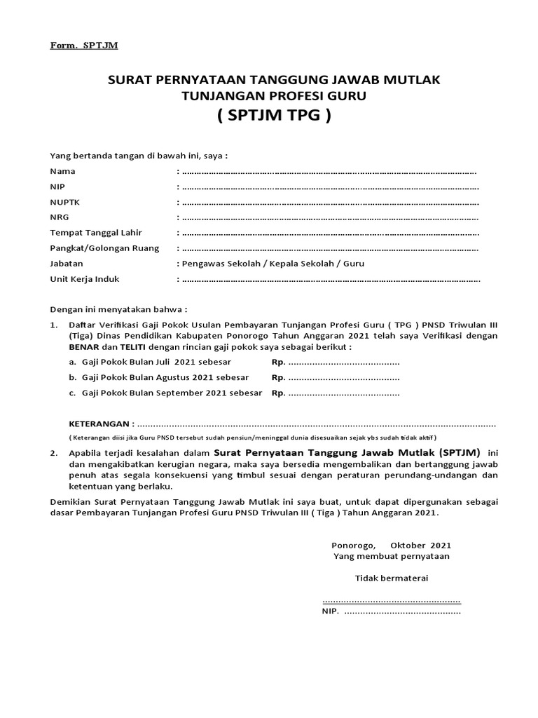 Form SPTJM Triwulan 3 | PDF