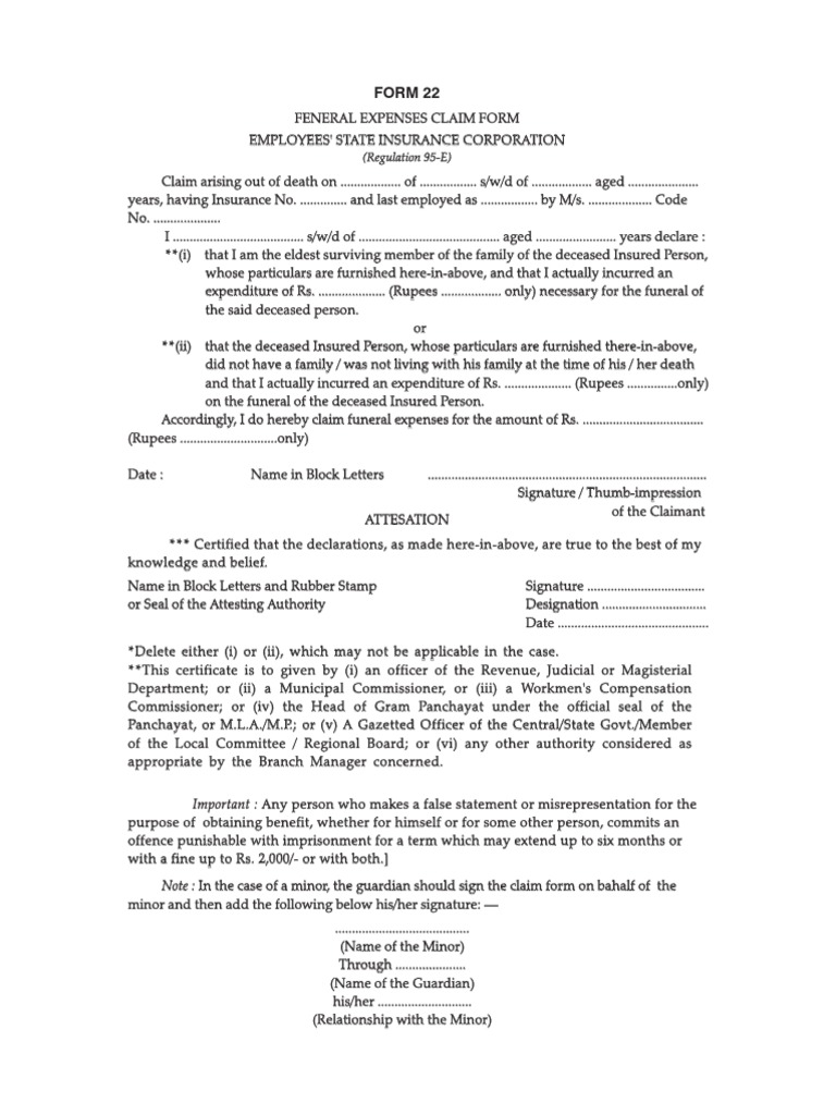 Form 22: (Regulation 95-E) (Regulation 95-E) | PDF | Expense | Common Law