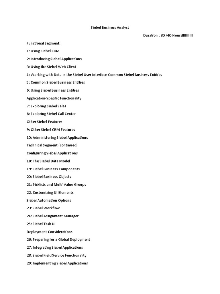 Siebel Business Analyst | PDF