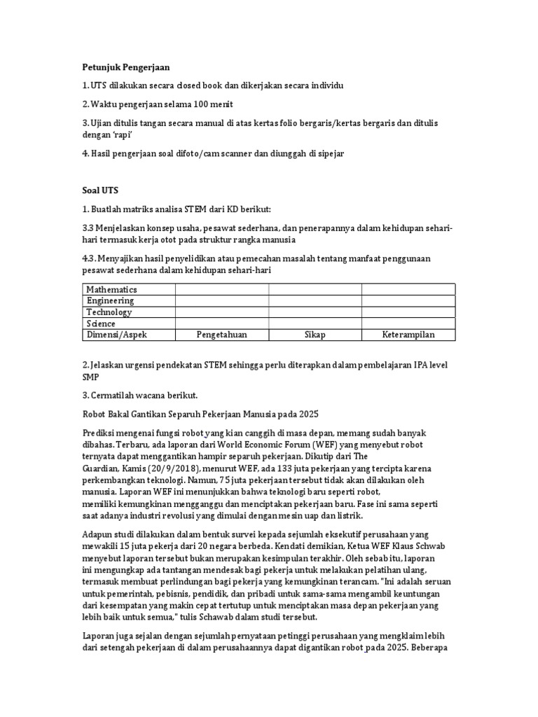 Uts Stem | PDF | Komputer | Teknologi & Rekayasa