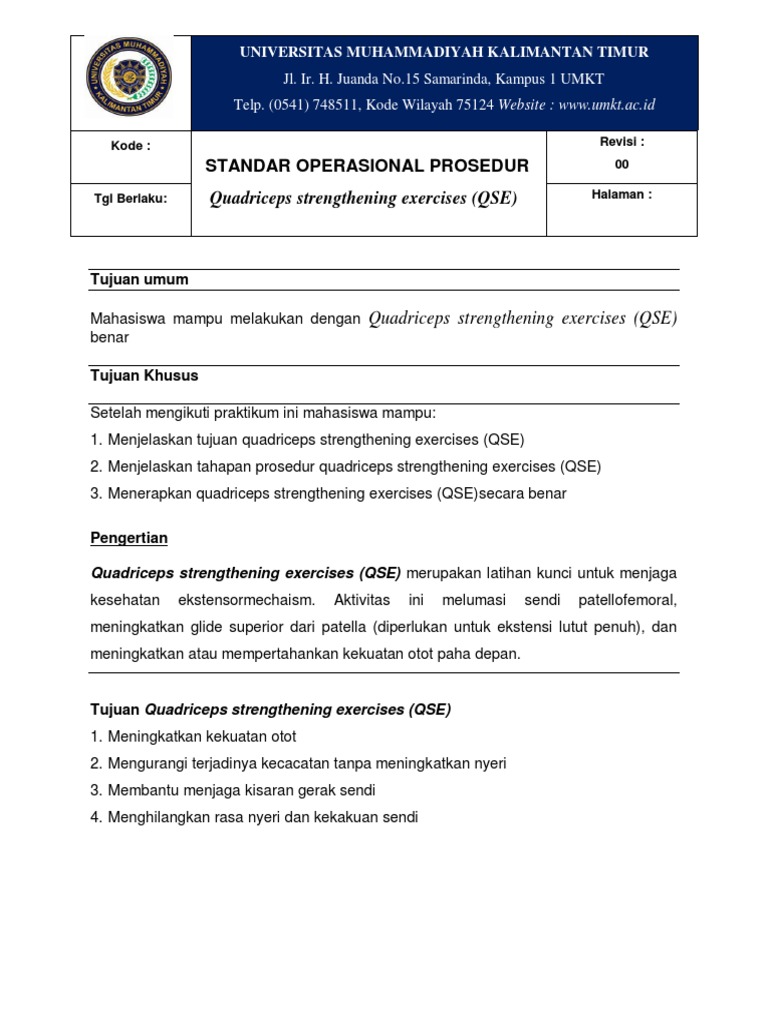 SOP Quadriceps Strengthening Exercises (QSE) | PDF