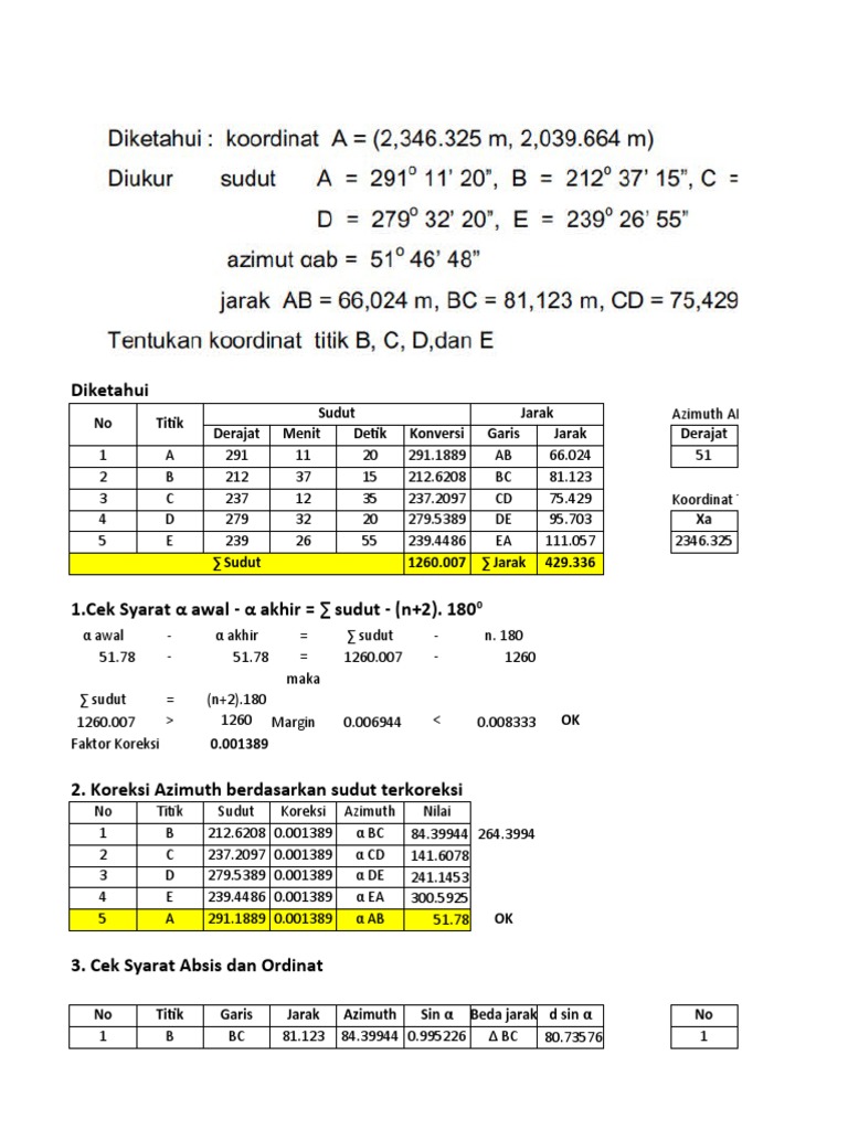 Perhitungan Poligon Tertutup dan Azimuth | PDF
