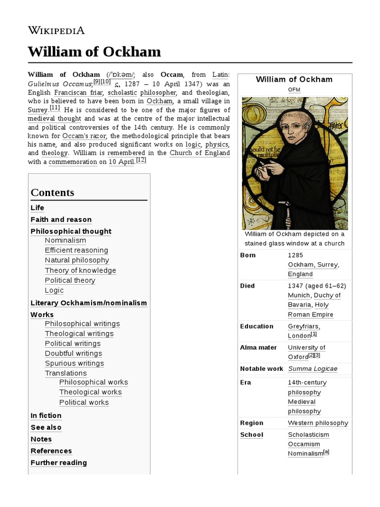William of Ockham | PDF | Philosophical Theories | Metaphysics