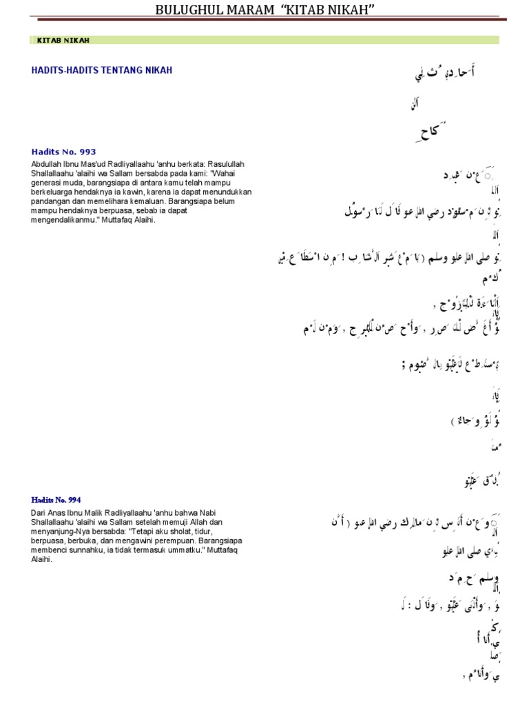 Kitab Nikah (Bulughul Maram) | PDF