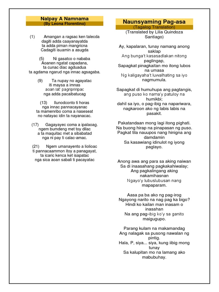 Nalpay A Namnama by Leona Florentino (Region 1) | PDF