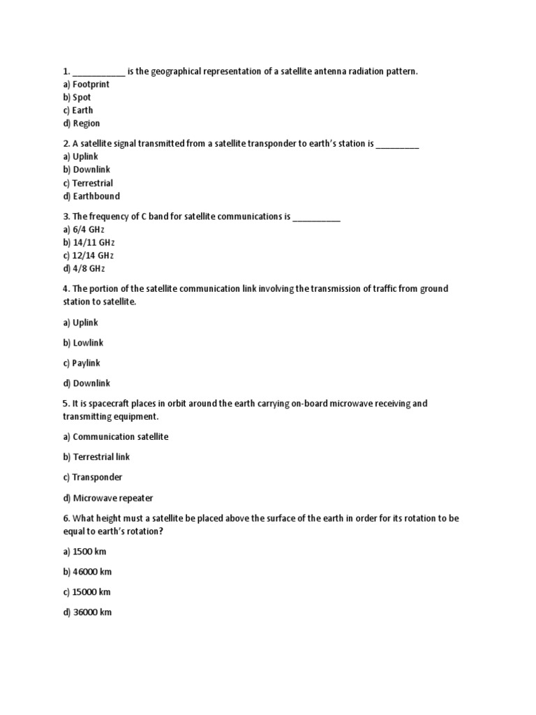 11 - Satellites MCQ Questions | PDF | Communications Satellite | Ionosphere