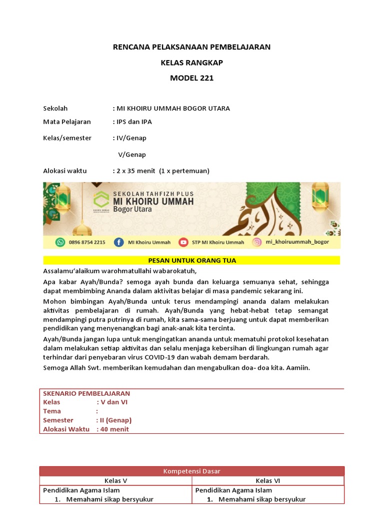 RPP Kelas Rangkap Model 221 - Ahmad Saipulloh REV | PDF