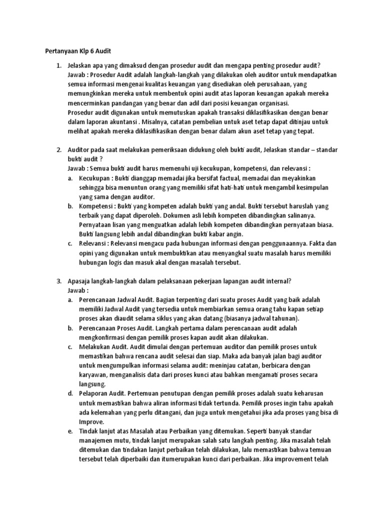 Pertanyaan KLP 6 Audit Salinan | PDF